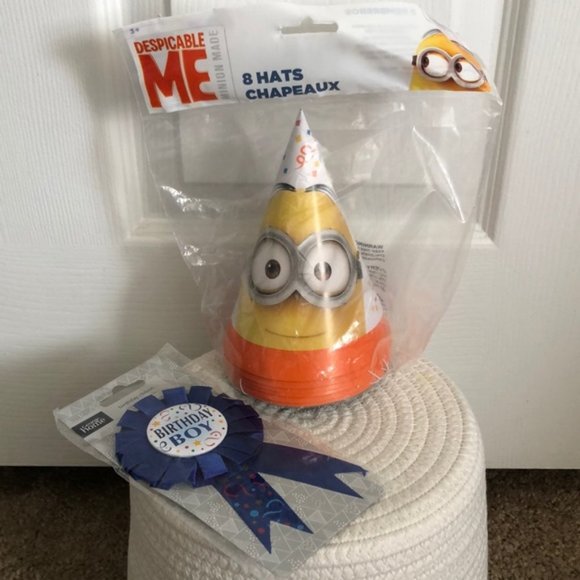 Party Supplies | 6 Birthday Minion Hats And Birthday Boy Ribbon | Poshmark